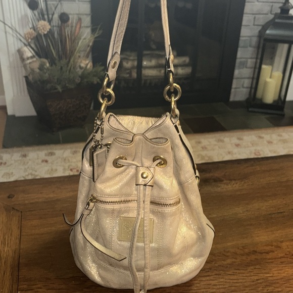 Coach | Bags | Coach Poppy Gold Shimmer Mini Bucket Bag | Poshmark